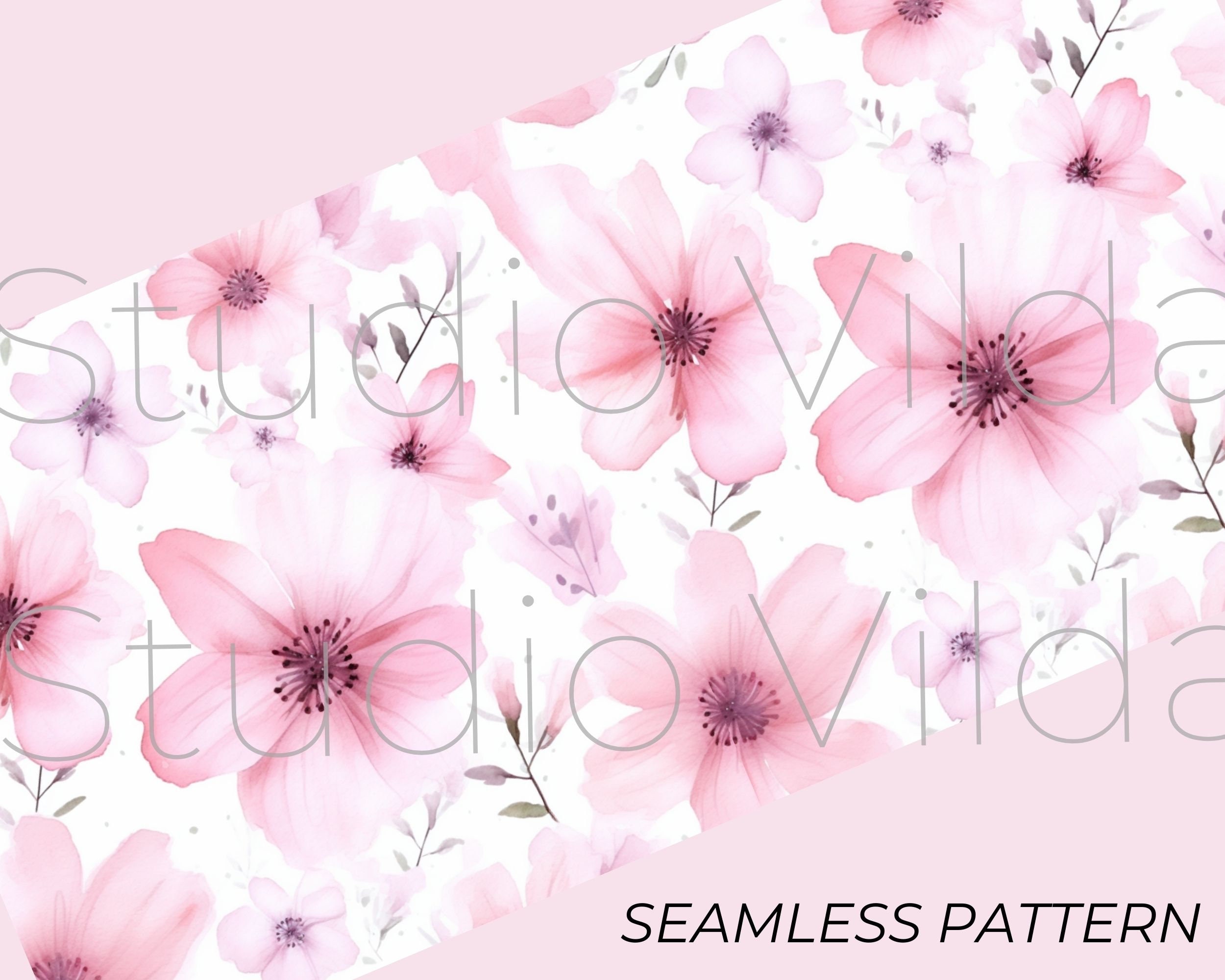 Pastel Pink Flower Seamless Pattern, Floral Digital Paper, Watercolour ...