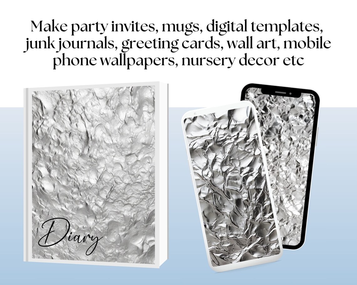 Metallic Digital Paper, Shiny Silver Texture, 12x JPG Shimmer Backdrop ...