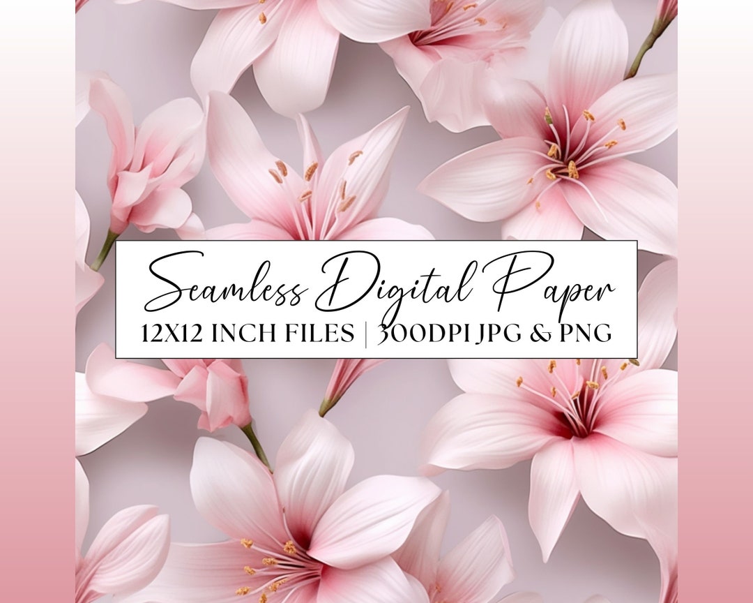 Pastel Pink Flower Seamless Pattern, Floral Digital Paper, Lilies ...