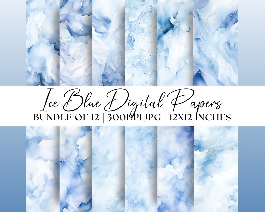 Digital Paper Ice Blue Watercolour Washes, 12x JPG Patterns Clipart ...