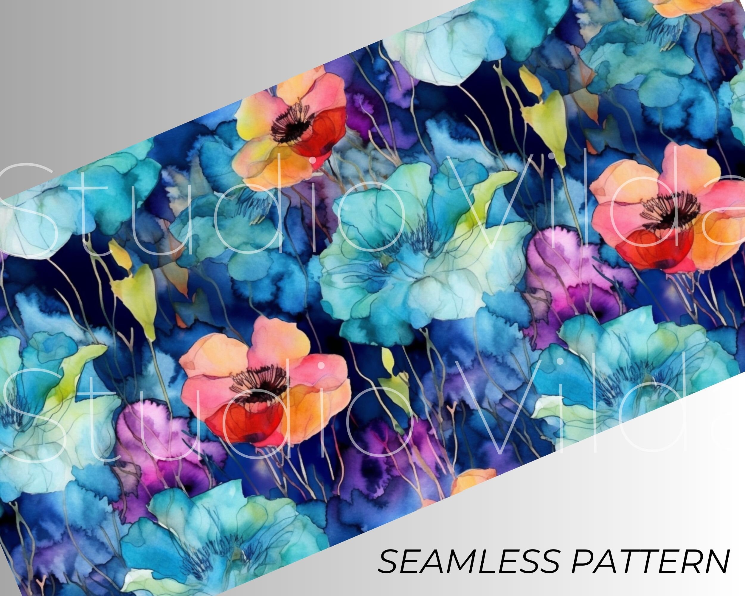 Turquoise Blue Floral Digital Paper Clipart, Vibrant Garden Flowers ...