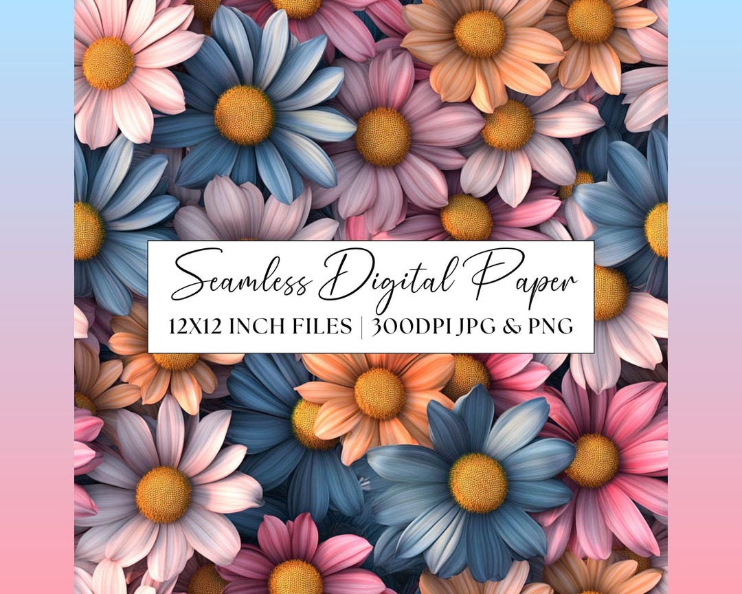 3D Floral Seamless Pattern, Pastel Daisy Digital Paper, Matte Flowers ...