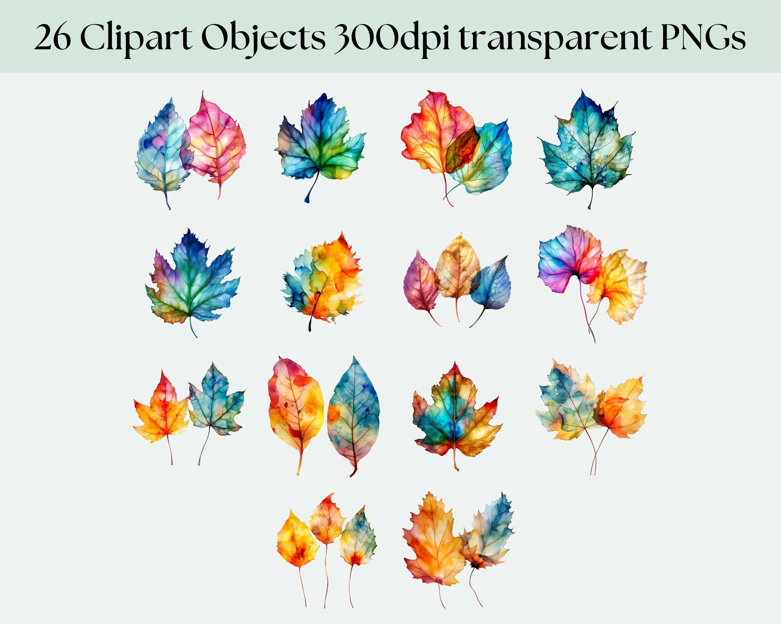 Alcohol Ink Leaves Clipart Pack Florals Leaf Textures Colourful ...