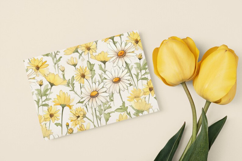 Yellow Daisy Digital Paper, Vintage Retro Look Seamless Pattern, Floral ...
