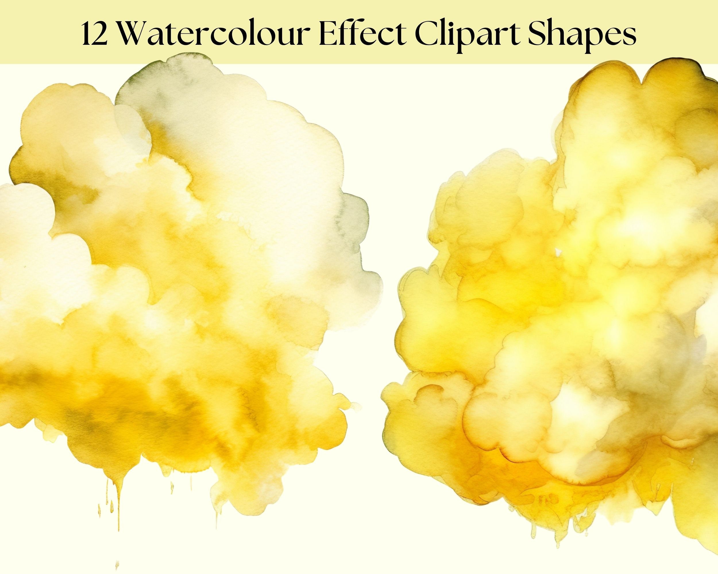 Yellow Cloud Watercolour Splashes, 12 PNG Clipart Washes Shapes Instant ...