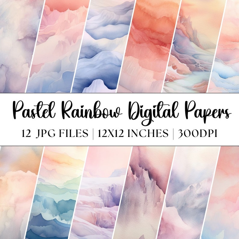 Pastel Rainbow Watercolor Digital Paper 12x JPG Patterns - Etsy