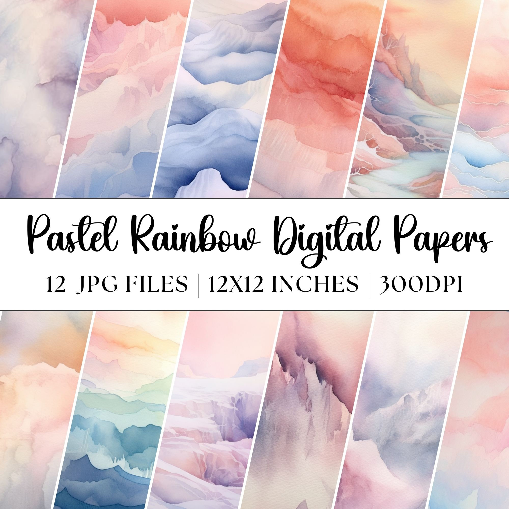 Pastel Rainbow Watercolor Digital Paper 12x JPG Patterns - Etsy