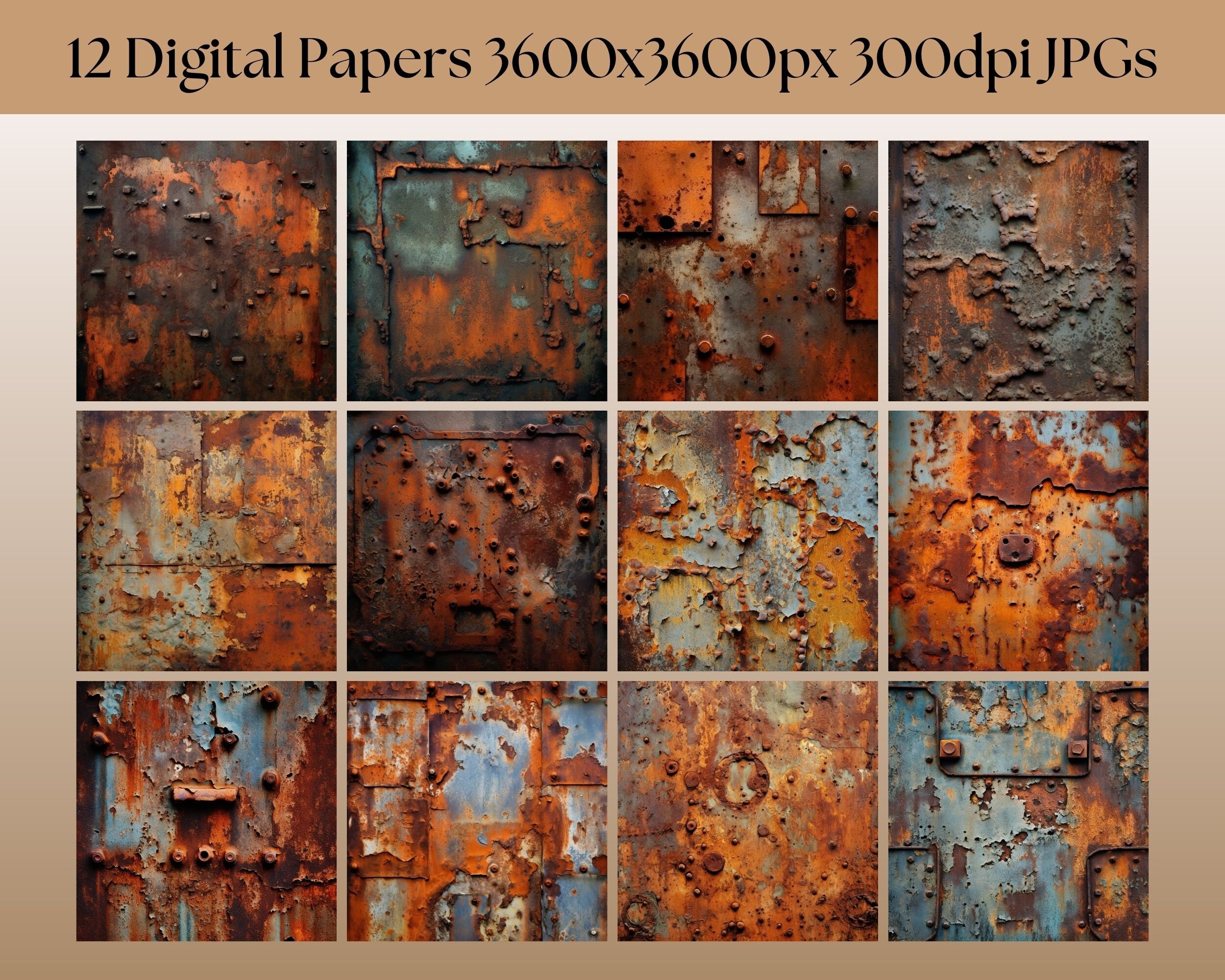 Rusted Metal Digital Paper, Rust Texture Patina Backdrop Printable ...