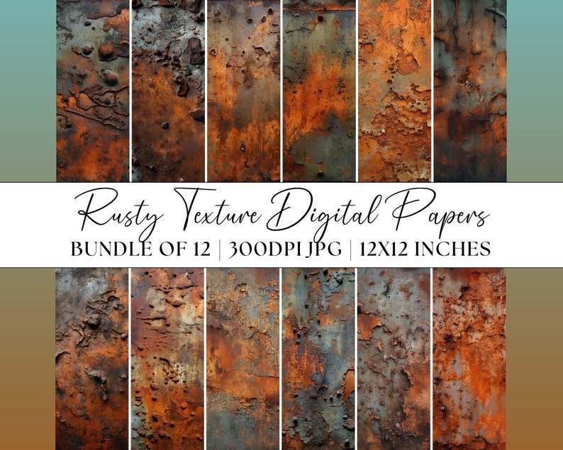 Rusty Digital Paper, Rusted Metal Texture, Patina Backdrop, 12xjpg ...