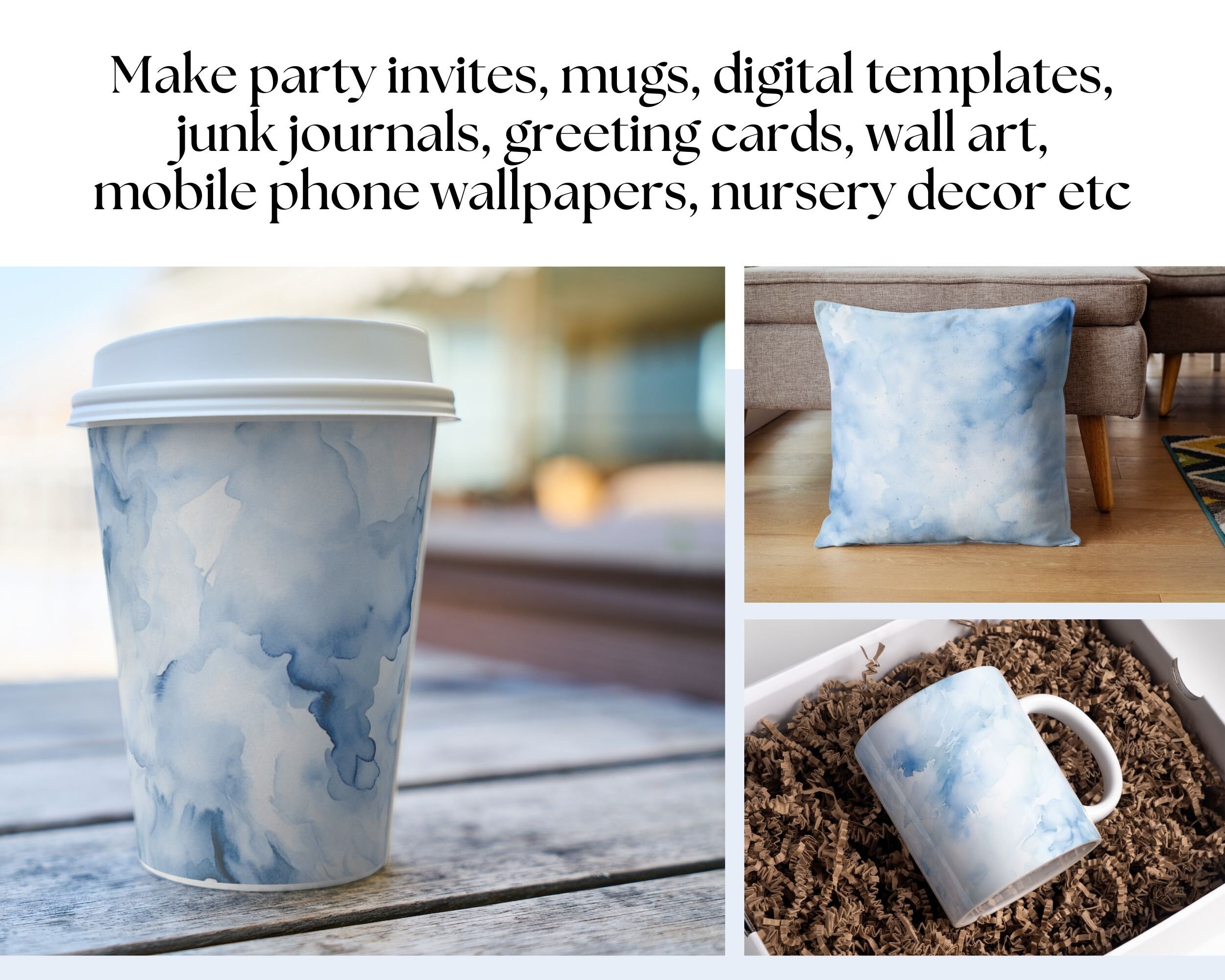 Ice Blue Watercolour Splashes Digital Paper, 12x JPG Patterns Clipart ...