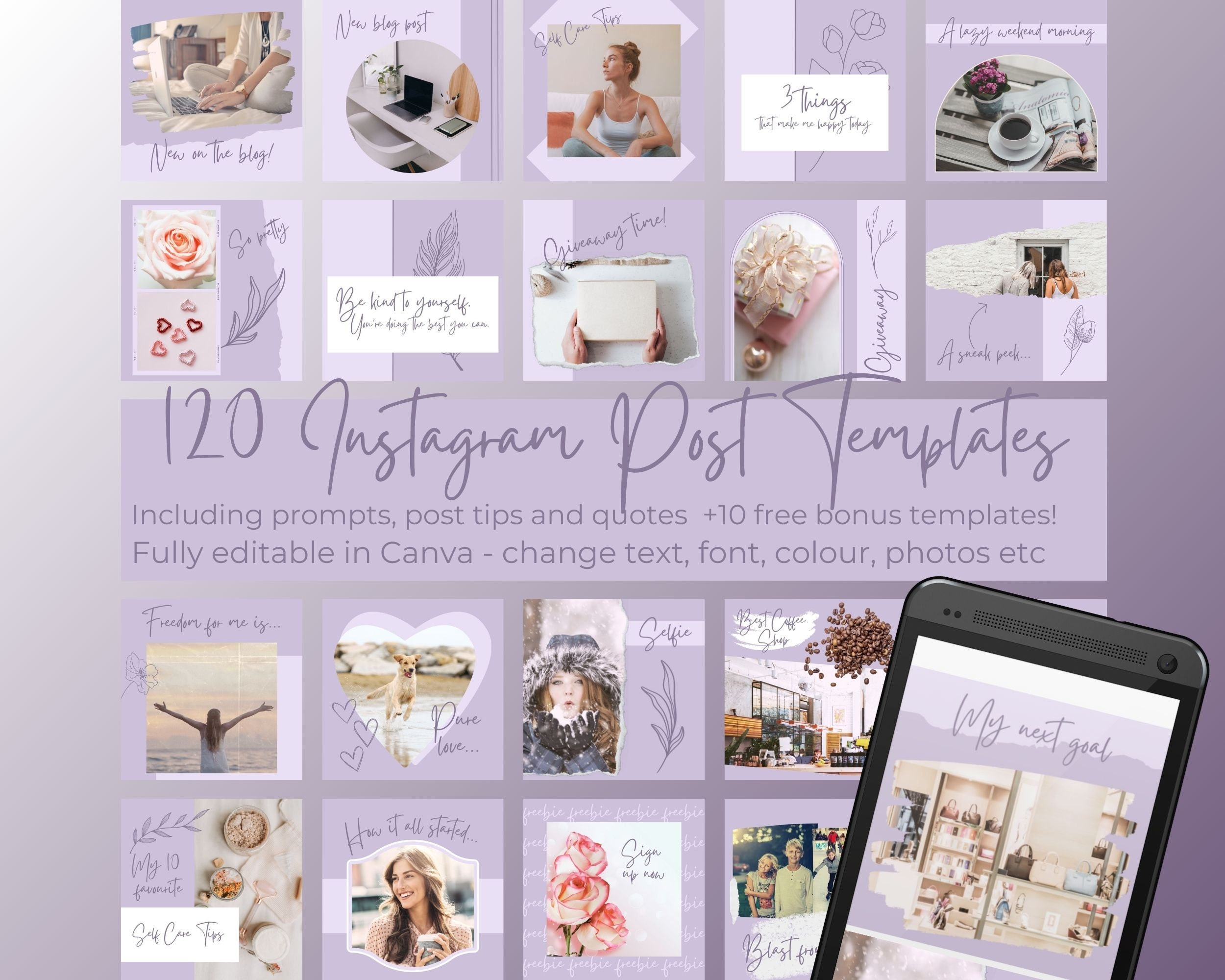 120 Purple Instagram Post Templates Lilac Insta Posts Editable in Canva ...