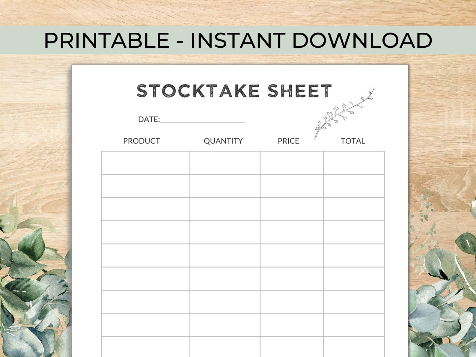 Printable Stocktake Sheet Basic Inventory Log Digital Download A4 A5 US ...