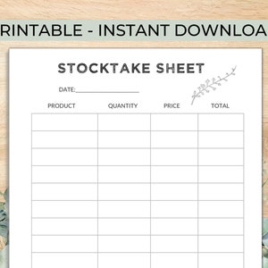 Printable Stocktake Sheet Basic Inventory Log Digital Download A4 A5 US ...