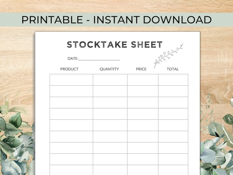 Printable Stocktake Sheet Basic Inventory Log Digital Download A4 A5 US ...
