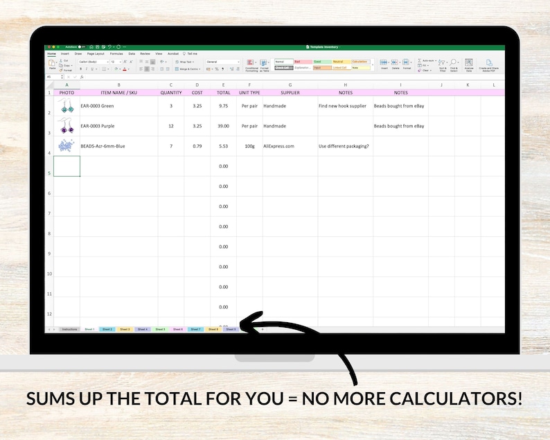 Excel Inventory Template Easy Instant Digital Download Sheet for Small ...