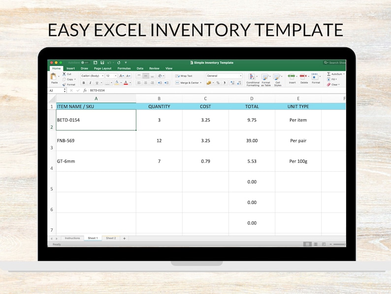 Easy Excel Inventory Template Instant Digital Download Sheet for Small ...