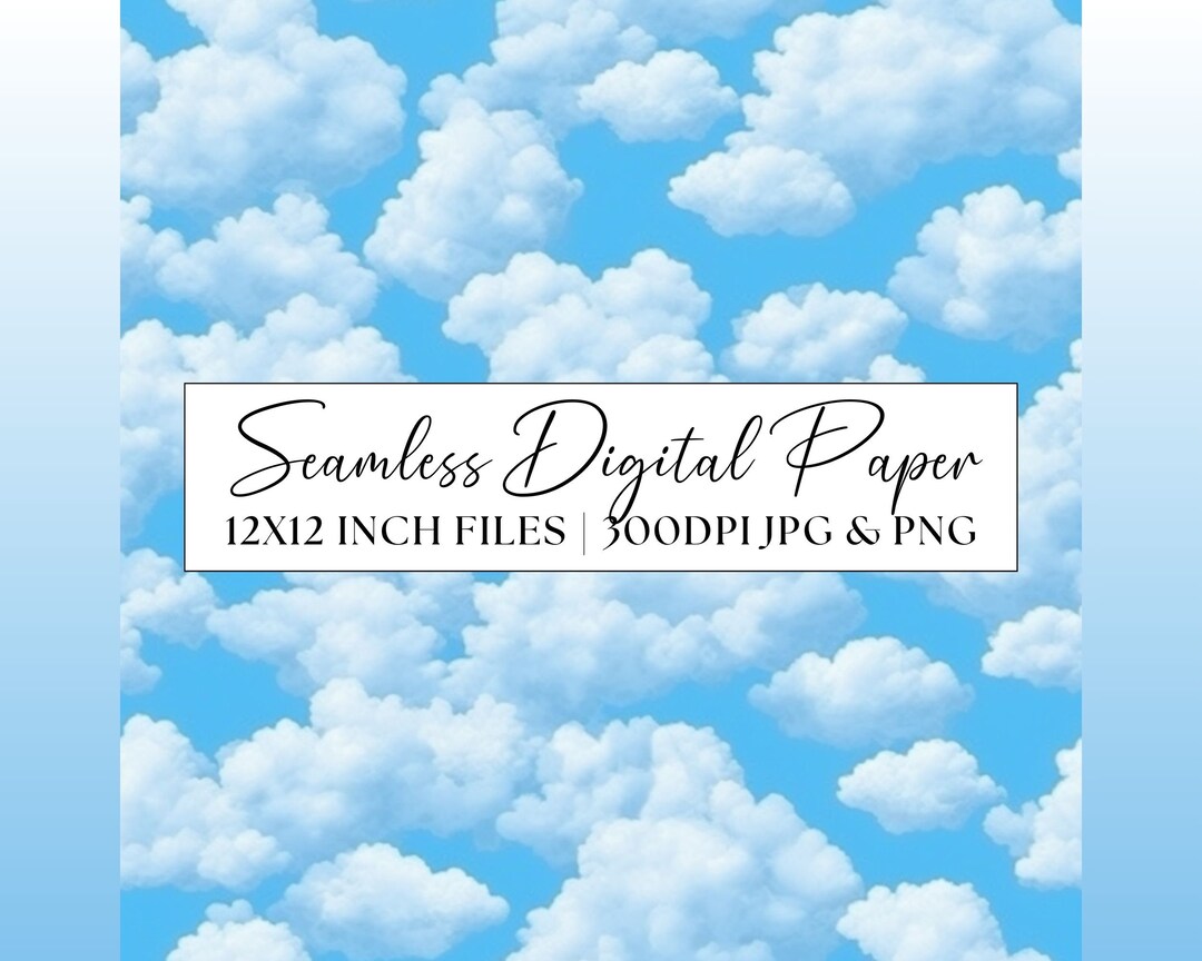 Cloudy Sky Digital Paper, Blue Skies Seamless Pattern, Wedding Invites ...