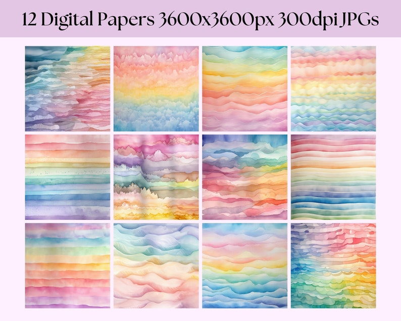 Rainbow Stripes Digital Paper JPG Watercolour Washes Patterns Clipart ...