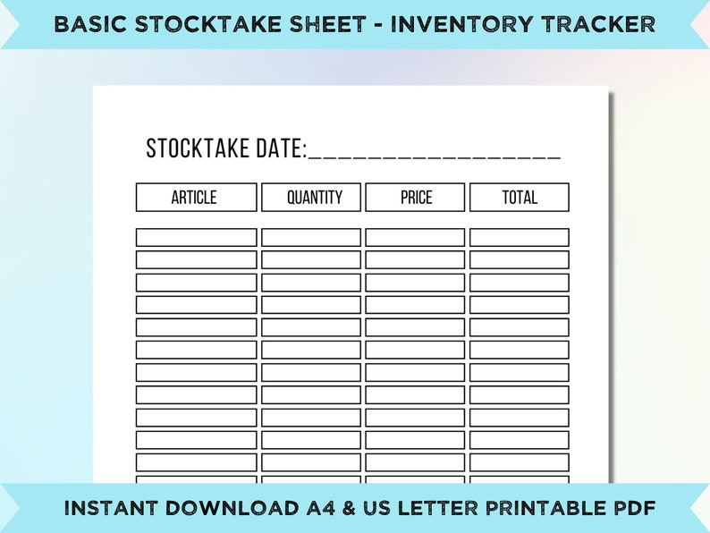 Basic Inventory Log Sheet Stocktake Printable Digital Download - Etsy