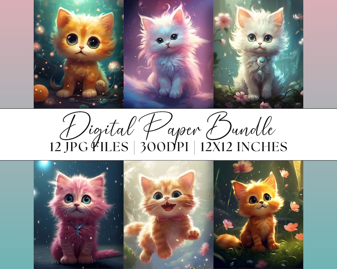 Kittens Digital Paper, Cute Kitty Printable Backgrounds, Soft Whimsical ...