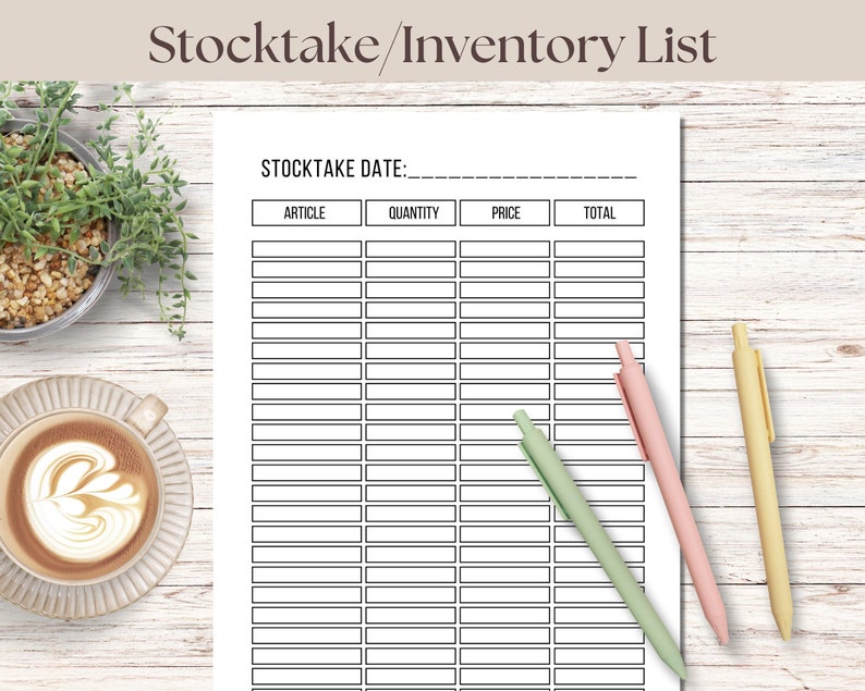 Basic Inventory Log Sheet Stocktake Printable Digital Download A4 & US ...