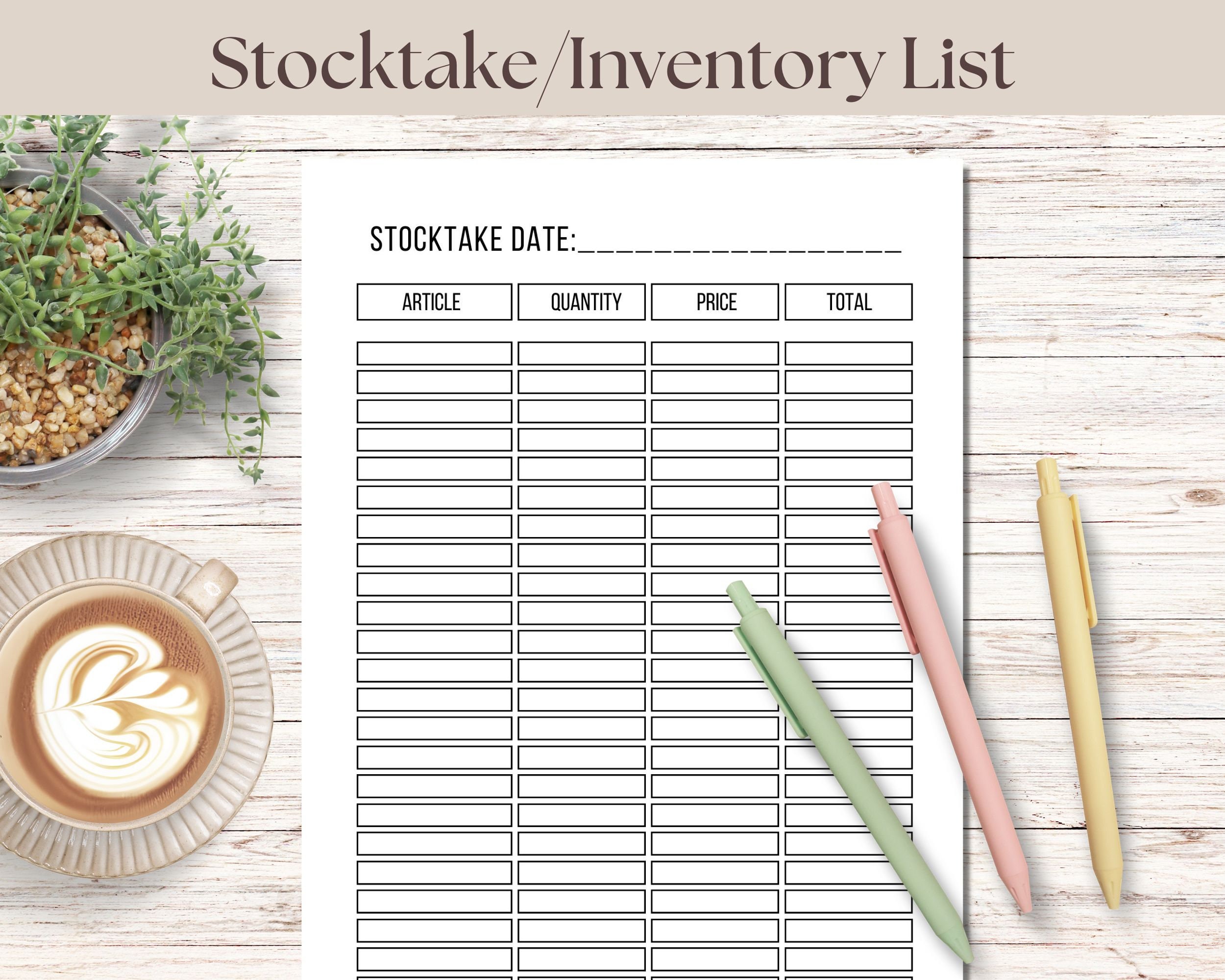 Basic Inventory Log Sheet Stocktake Printable Digital Download A4 & US ...
