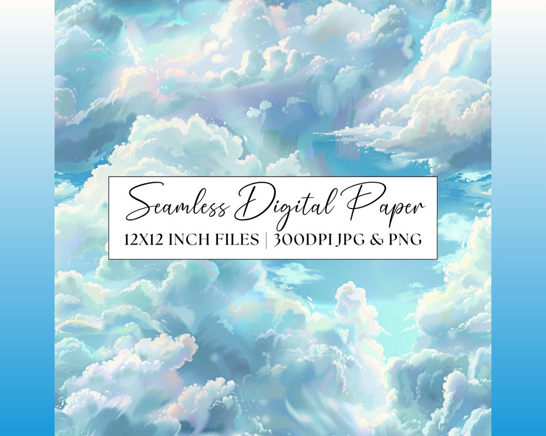 Cloudy Sky Seamless Pattern, Blue Skies Digital Paper, Wedding Invites ...