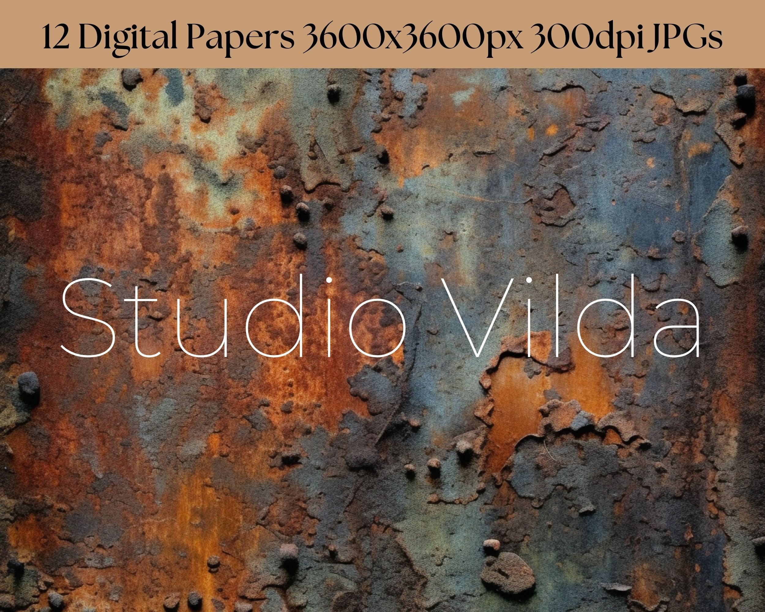 Rust Digital Paper, Rusted Metal Texture Patina Backdrop Printable ...