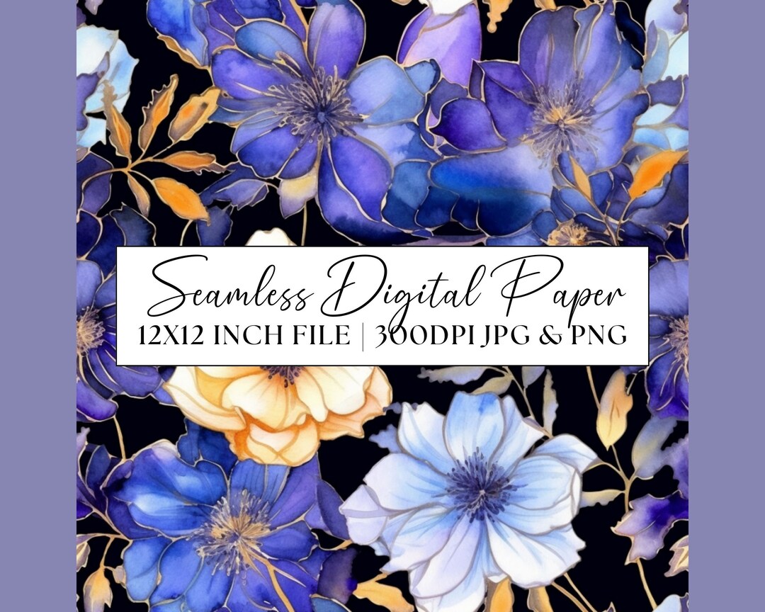 Blue Floral Digital Paper Clipart, Vibrant Garden Flowers Seamless ...