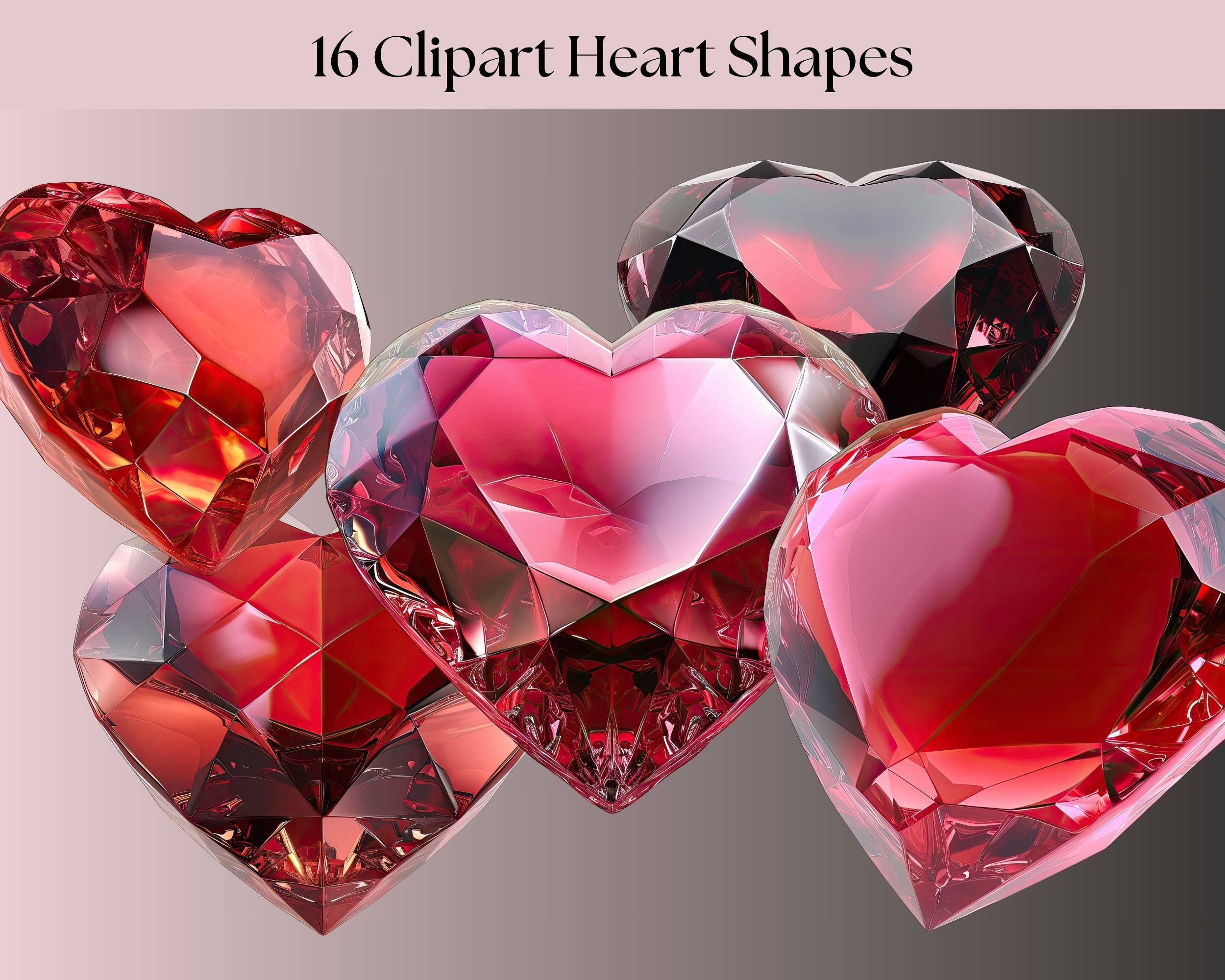 Red Diamond Hearts Clipart Bundle Objects Crafting Wedding Love ...