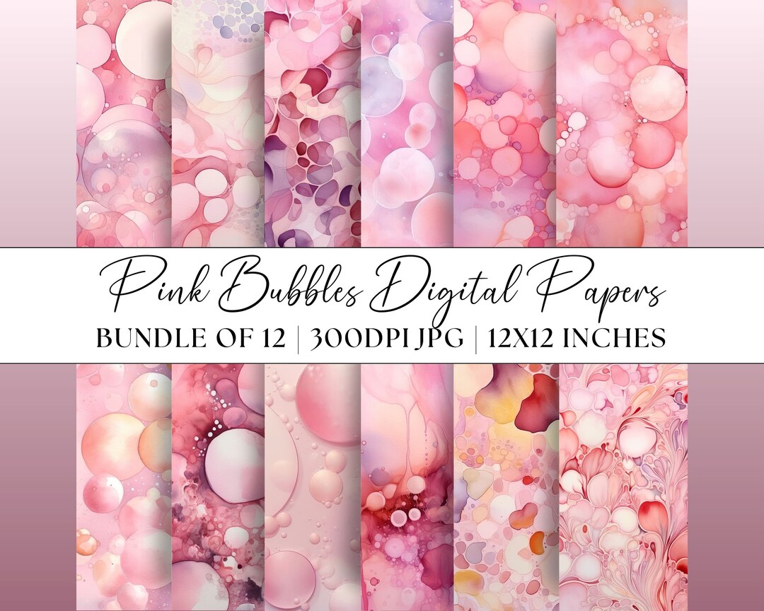 Pink Bubbles Digital Paper, 12x JPG Patterns Clipart, Commercial Use ...