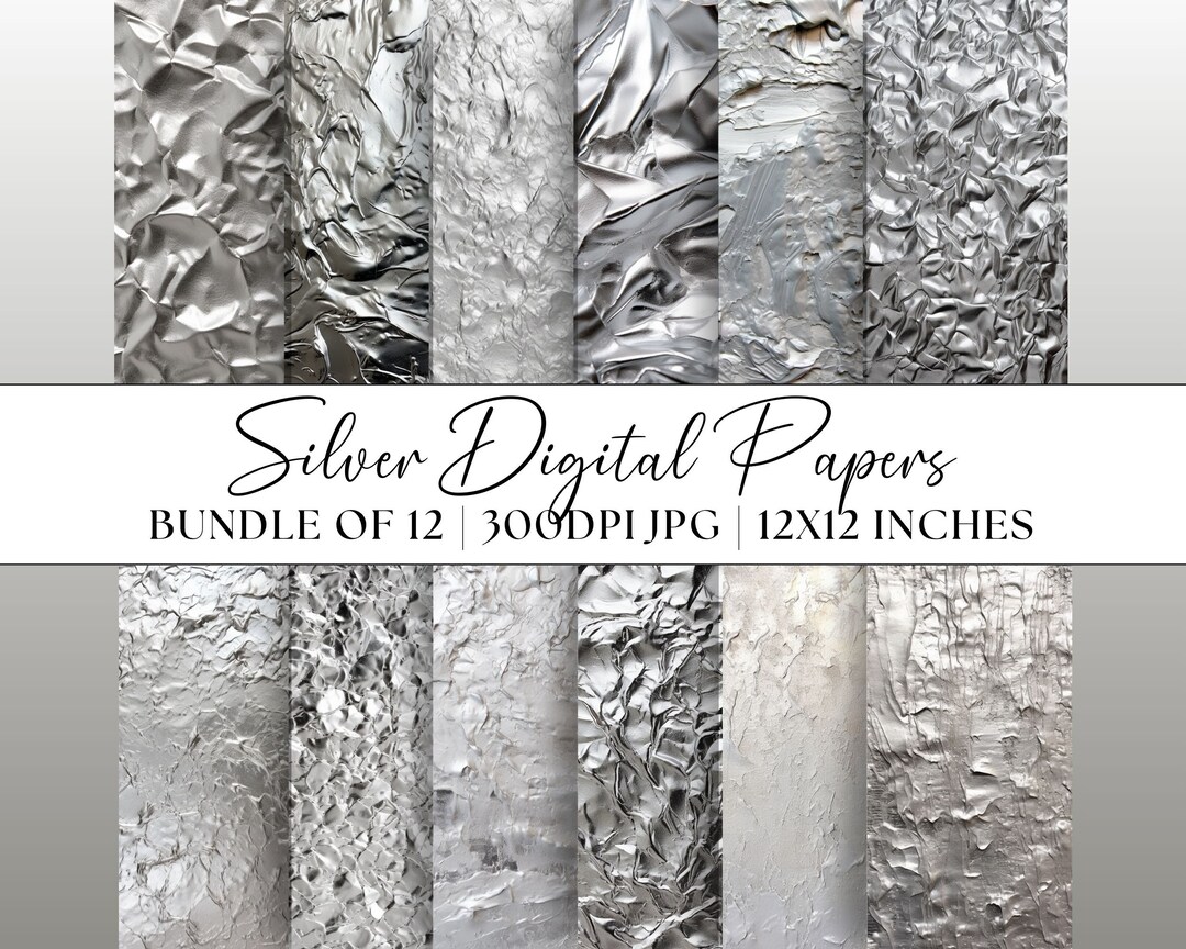 Metallic Digital Paper, Shiny Silver Texture, 12x JPG Shimmer Backdrop ...