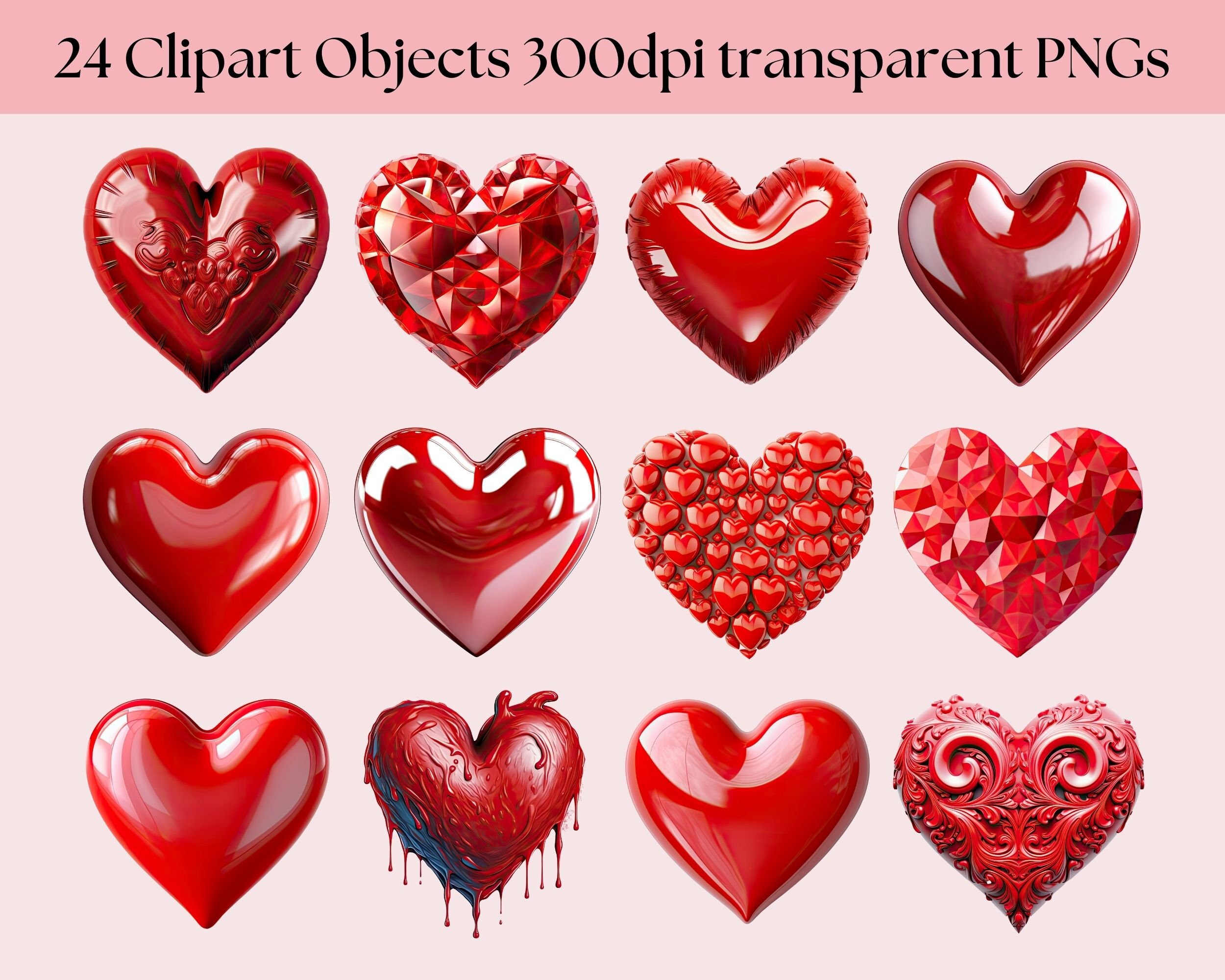 Red Hearts Clipart Bundle Objects Crafting Wedding Love Valentines Day ...