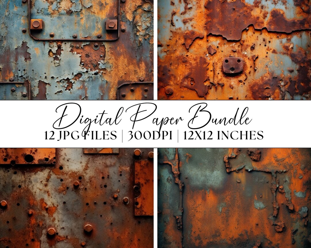 Rusted Metal Digital Paper, Rust Texture Patina Backdrop Printable ...