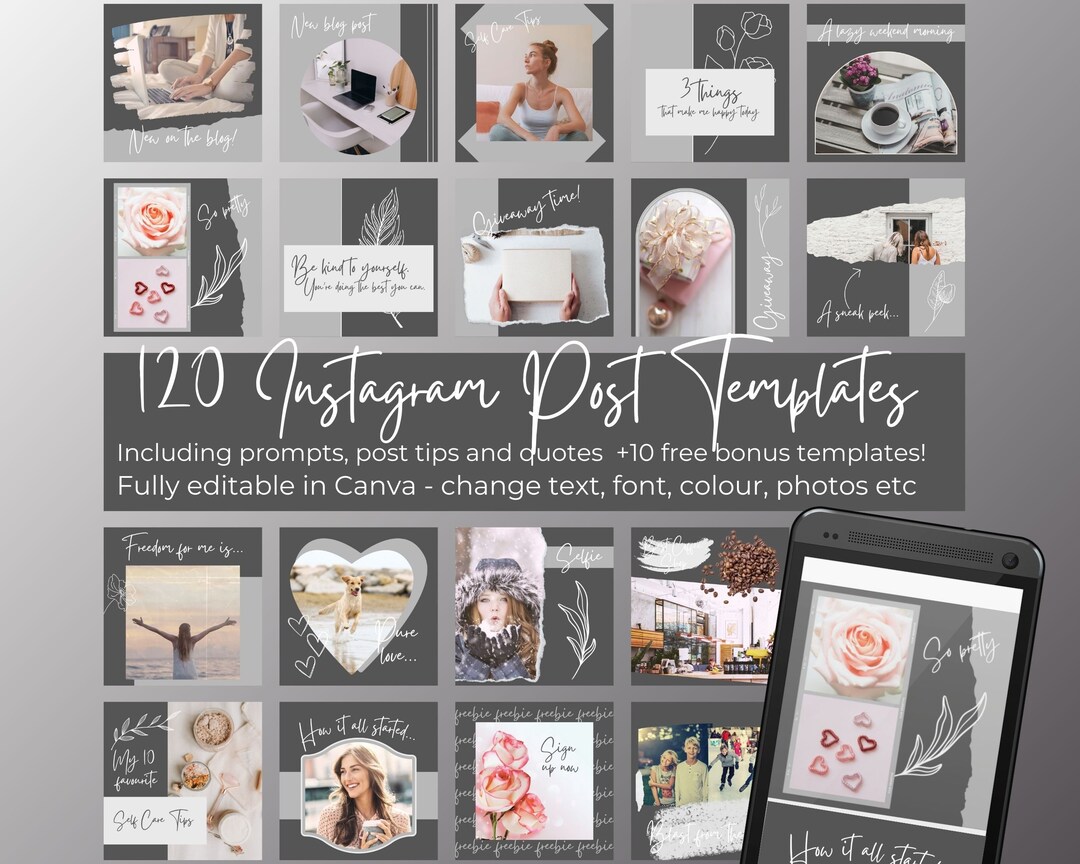 120 Grey Instagram Post Templates, Dark Grey Insta Posts, Editable in ...