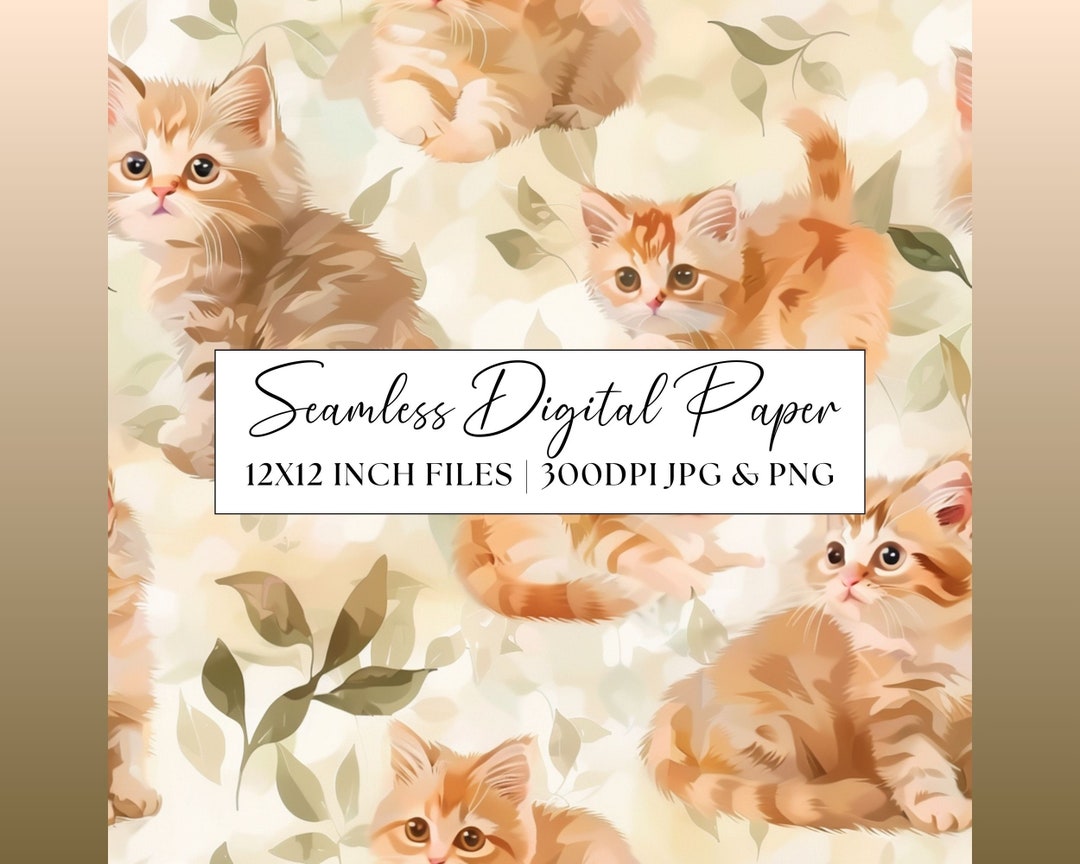 Tabby Kitties Digital Paper, Party Invites, Stationery Repeating ...