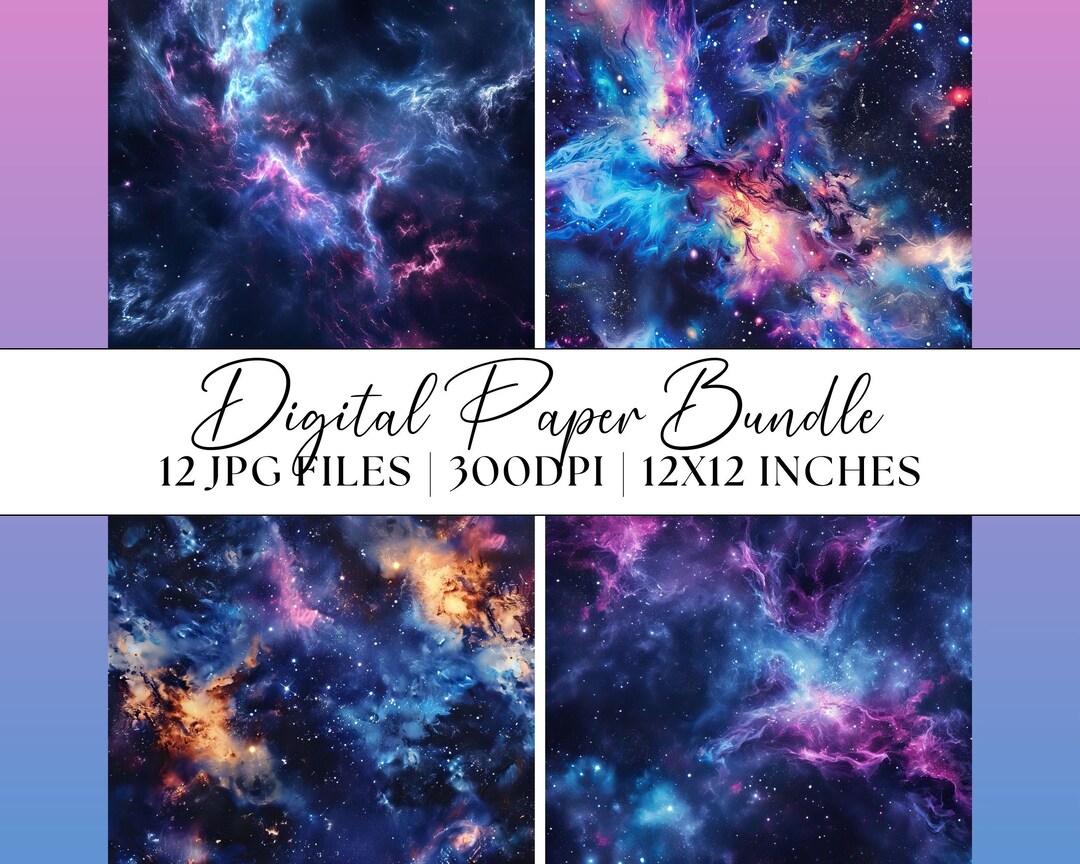 Blue Galaxy Digital Paper, 12x JPG Abstract Colourful Space Patterns ...
