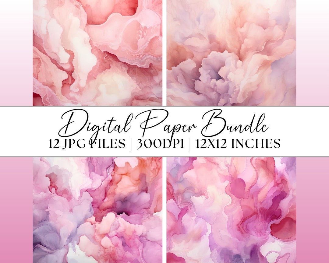 Pink Watercolor Digital Paper, 12x JPG Patterns Splashes Clipart ...
