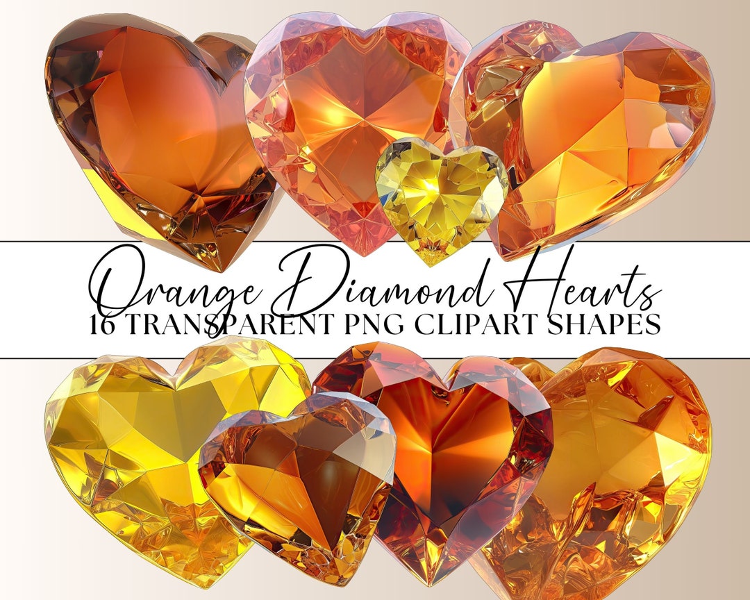 Orange Diamond Hearts Clipart Bundle, Objects Crafting Wedding Love ...