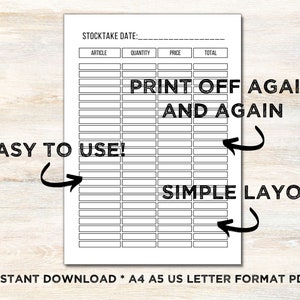 Basic Inventory Log Sheet Stocktake Printable Digital Download A4 & US ...