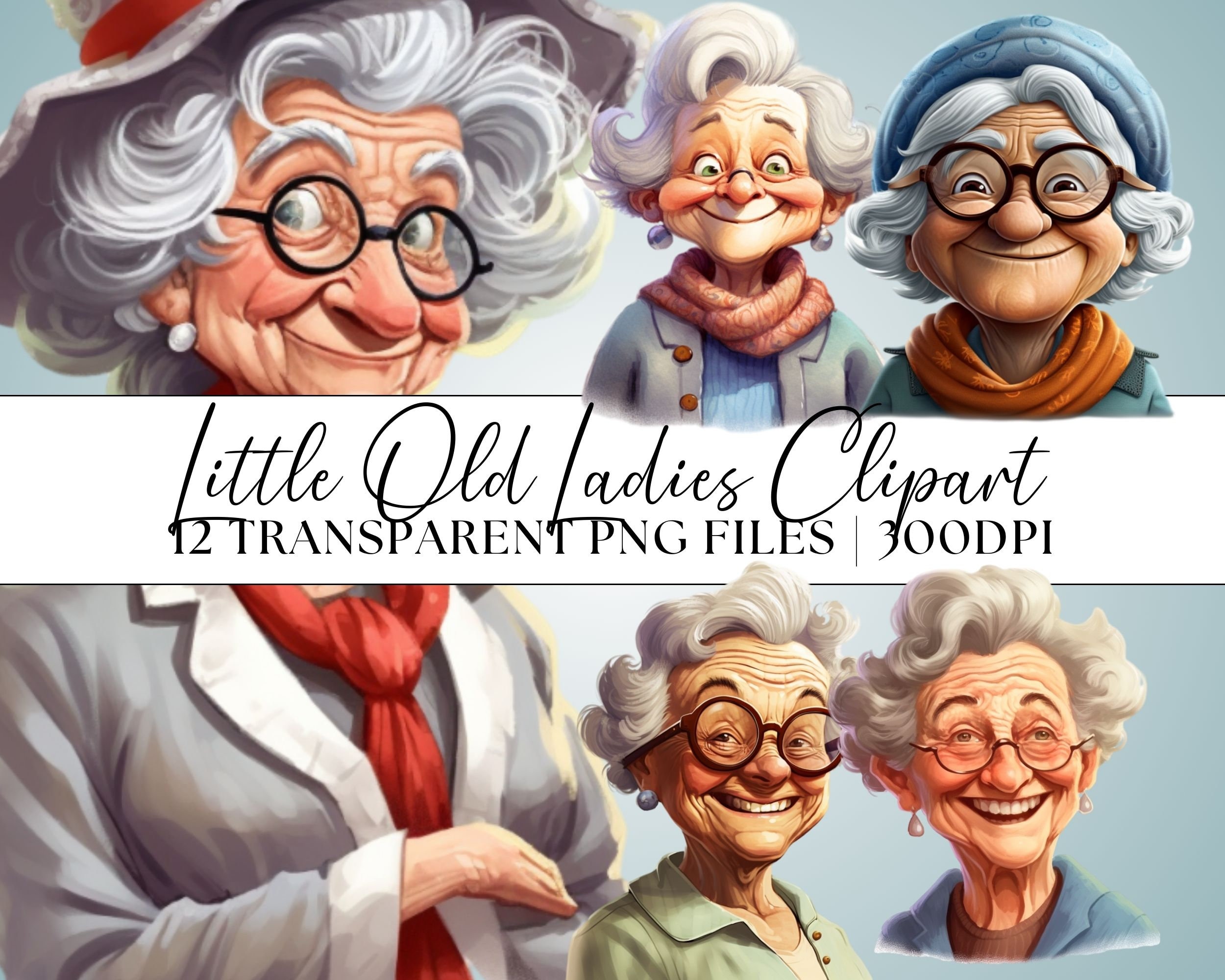 Little Old Ladies Clipart, Fashionable Lady Cartoon Senior Citizen ...