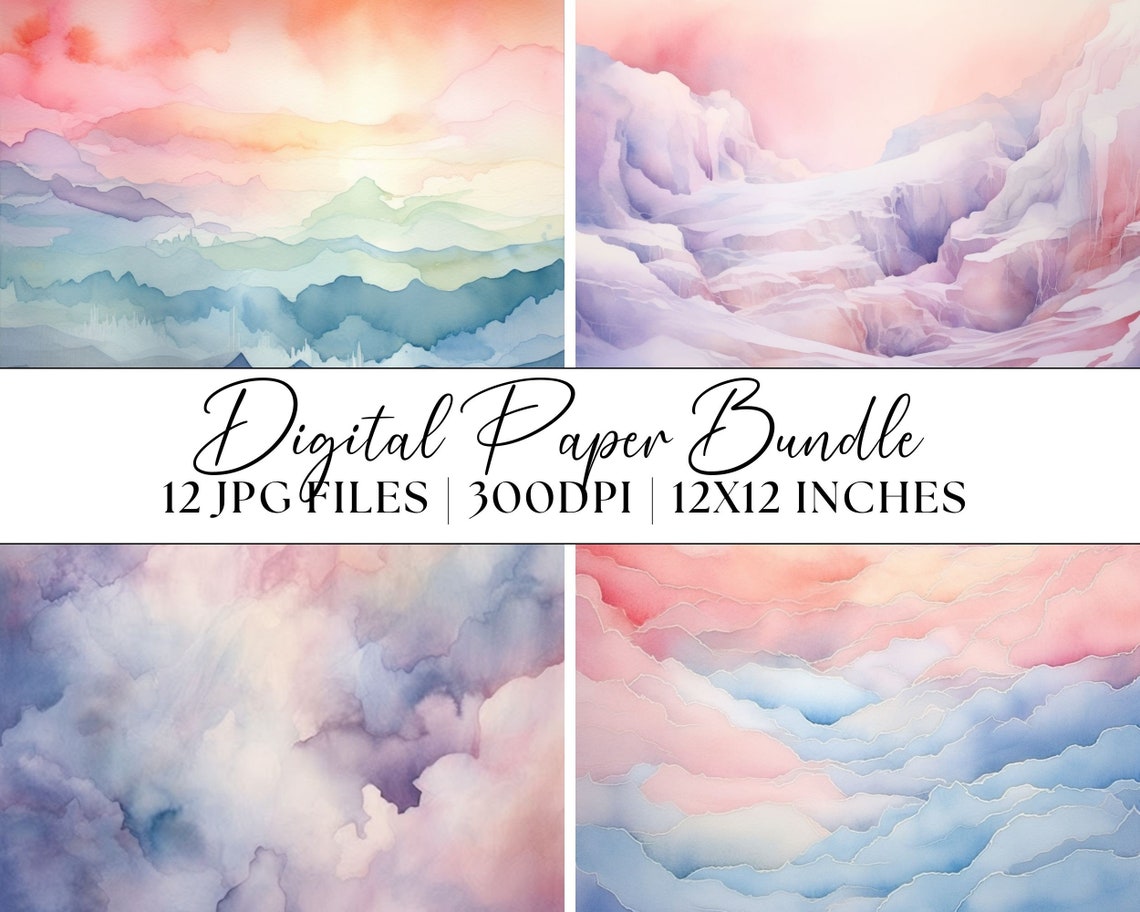 Pastel Rainbow Watercolor Digital Paper 12x JPG Patterns - Etsy