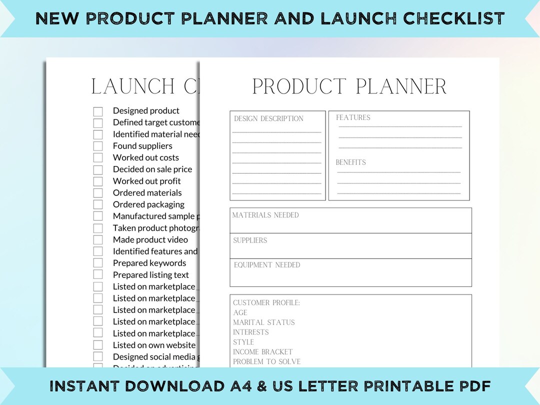 New Product Planner & Check List Printable Sheets Basic - Etsy