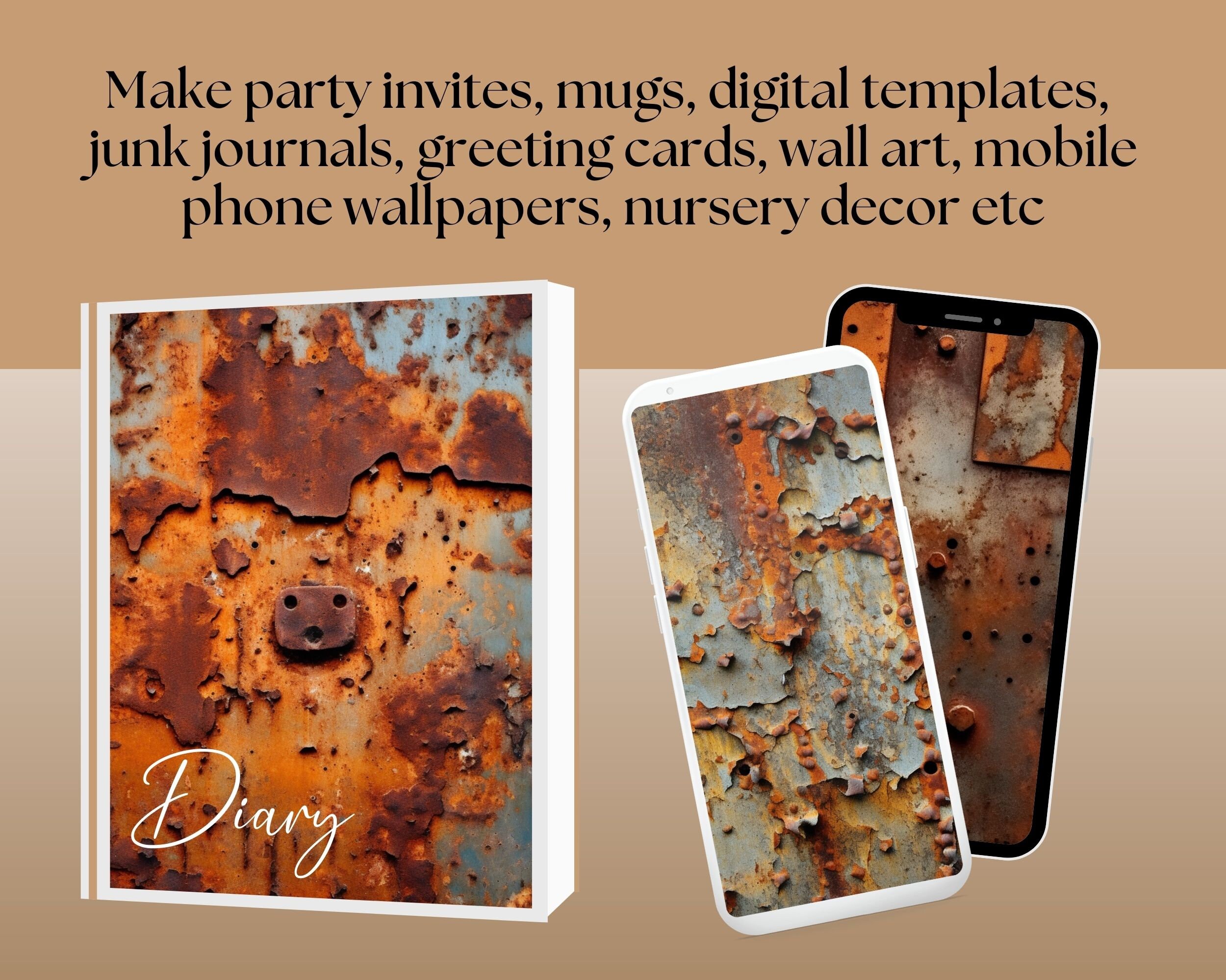 Rusted Metal Digital Paper, Rust Texture Patina Backdrop Printable ...