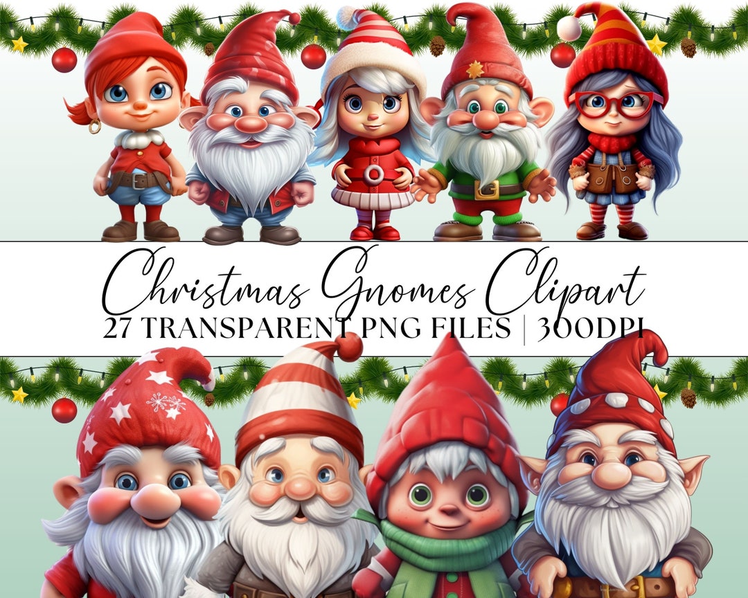 Christmas Gnomes Clipart, Elf Bundle Transparent 27x PNG Shapes Santa's ...