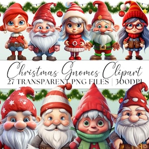 Christmas Gnomes Clipart Elf Bundle Transparent 27x PNG - Etsy
