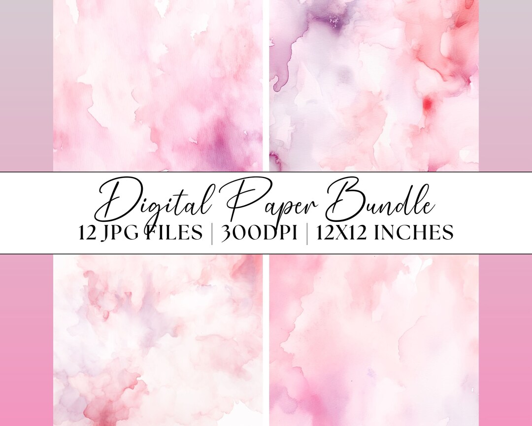 Pale Pink Digital Paper, 12x JPG Patterns Watercolour Clipart Instant ...