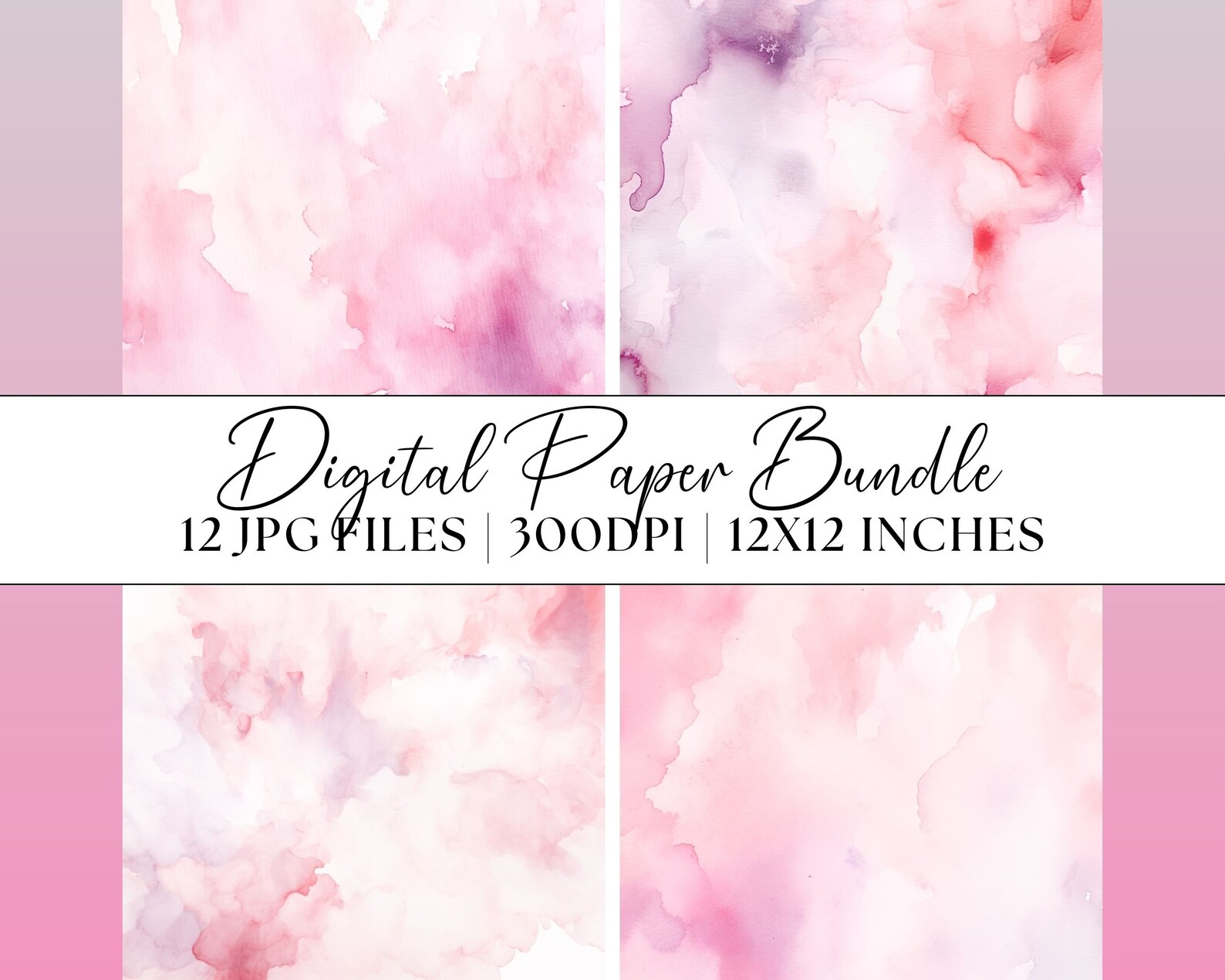 Pale Pink Digital Paper, 12x JPG Patterns Watercolour Clipart Instant ...