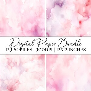 Pale Pink Digital Paper, 12x JPG Patterns Watercolour Clipart Instant ...