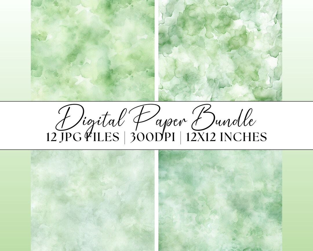 Green Watercolour Digital Paper, 12x JPG Green Washes Patterns Clipart ...